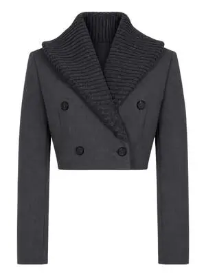DIESEL® Diesel Double-Breasted Ribbed Knit Shawl Collar Short Suit Jacket