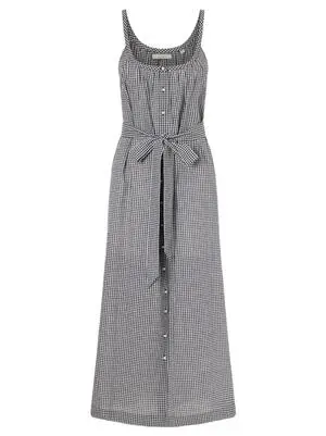 DÔEN Nevita Belted Checked Organic Cotton Midi Dress - No