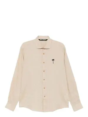 Palm Angels Logo-embroidered Linen Shirt - Nude