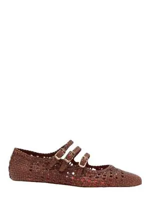 CAREL Woven Leather Ballet Flats With Triple Buckle Detail - Red