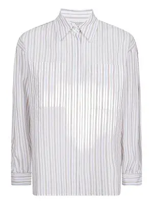Peserico Striped Long-sleeve Shirt With Jeweled Embellishments - White
