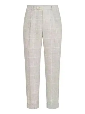 Brunello Cucinelli Linen Prince Of Wales Trousers With Pleat - Neutrals