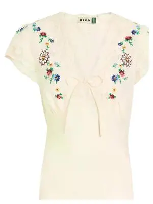 Rixo Amari Embroidered Midi Dress - Neutrals