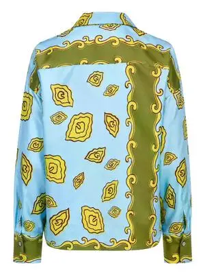 ODEEH Silk Abstract Print Button-down Shirt - Blue
