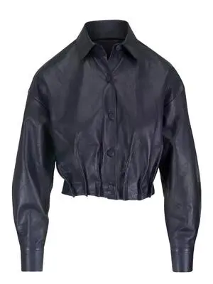 ODEEH Pleated Leather Jacket - Blue