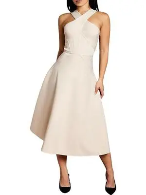 Coast Petite Bandage Cross Neck Midi Dress - Stone