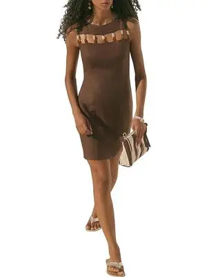 Mint Velvet Linen Beaded Mini Dress - Brown