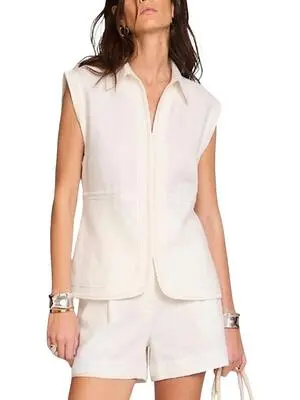 Mint Velvet Linen Sleeveless Collared Shirt - Ivory