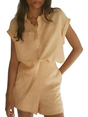 Mint Velvet Linen Blend Sheer Panel Shirt - Yellow