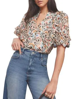 Mint Velvet Allover Floral Ruffle Blouse - Orange