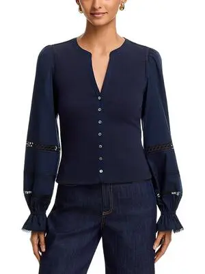 Cinq À Sept Ginny Top With Lace Detailing - Navy