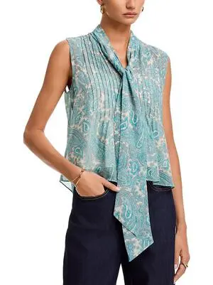 CINQ À SEPT Cinq A Sept Paisley Print Sleeveless Top With Tie Detail