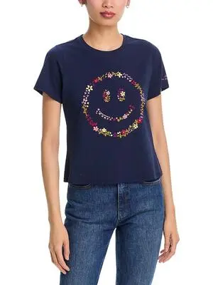 Cinq À Sept Wildflower Embroidery Smiley Tee - Navy Multi
