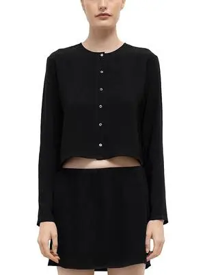LESET Ari Crop Cardigan Sweater - Black