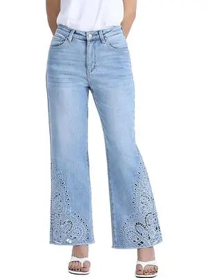 BAYEAS Paris High Rise Side Leg Embroidery Straight Jeans - Cloudmotion