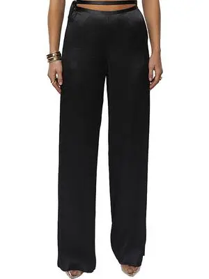 JLUXLABEL Deserae Satin Wide Leg Pants - Black