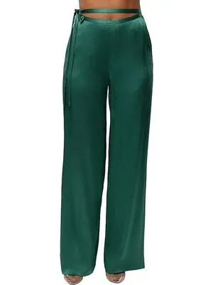 JLUXLABEL Deserae Satin Wide Leg Pants - Green
