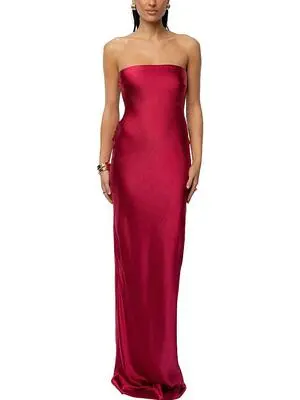 JLUXLABEL Regal Rising Satin Strapless Maxi Dress - Red