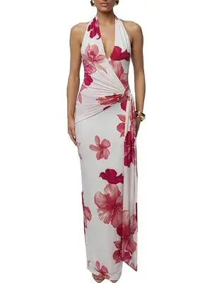 JLUXLABEL Halterneck Floral Maxi Dress - Red