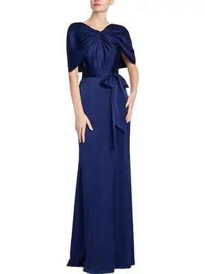 Badgley Mischka Cape Shoulder Gown - Navy