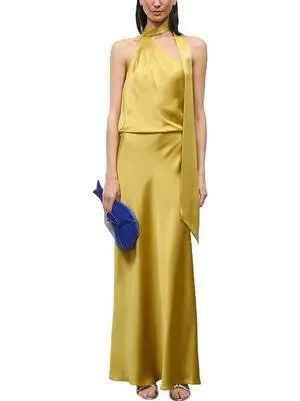 Staud Estelle Tie Neck Maxi Dress - Citron