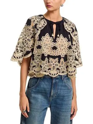 Sea Gracelyn Embroidered Cape Top - Black
