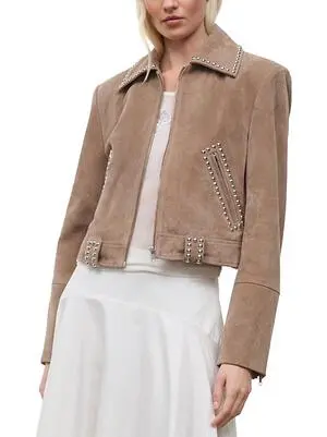 Staud Embellished Suede Jacket - Dune
