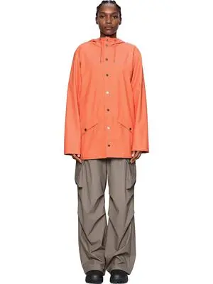 Rains Waterproof Pu Jacket With Drawstring Hood And Fishtail Hem - Ember