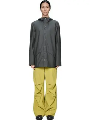 Rains Waterproof Pu Jacket With Drawstring Hood And Fishtail Hem - Grey