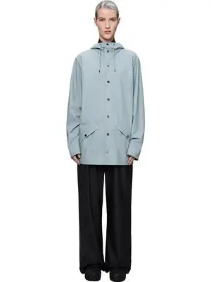 Rains Waterproof Pu Jacket With Drawstring Hood And Fishtail Hem - Pool