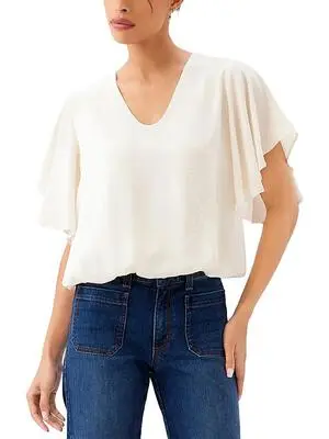 Karen Kane Flutter Sleeve V-neck Top - Ecru