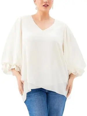Karen Kane Layered Sleeve Asymmetrical Blouse - Cream