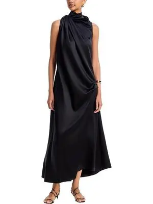HEIRLOME Kate Twisted Draped Midi Dress In Silk Satin - Black