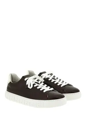 Versace Versace Leather Lace-Up Sneakers Tortara White
