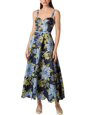 AIDAN MATTOX Aidan Mattox Jacquard Floral Midi Dress