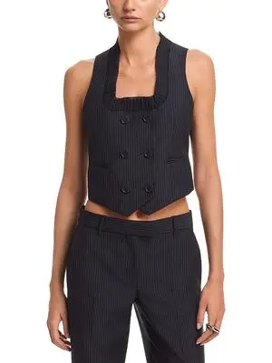 Alexander McQueen Double-breasted Wool-mohair Waistcoat - Navy Melange