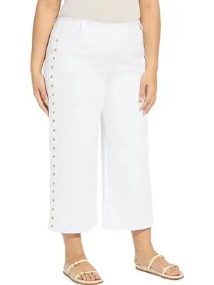 Lyssé Willa Scalloped Studded High Rise Cropped Wide Leg Jeans - White