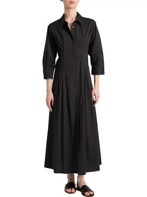 Santorelli Miley Midi Shirt Dress In Cotton Stretch - Black