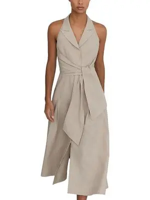 REISS Tara Linen Midi Dress - Neutral