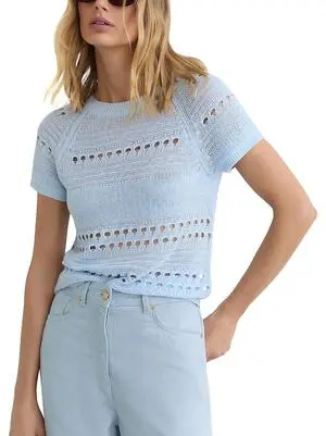 REISS Chloe Textured Knit Top - Light Blue