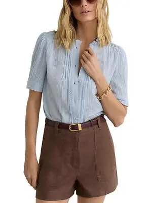 REISS Aurelia Puff Sleeve Top - Light Blue