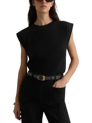 REISS Millie Cap Sleeve Tee - Black