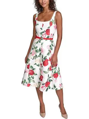 Karl Lagerfeld Paris Brocade Floral Midi Dress - Soft White Multi