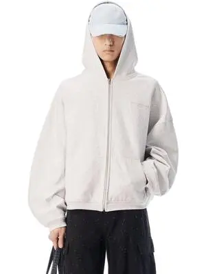 Alexander Wang Crystal Embellished Oversized Zip-up Hoodie - Light Heather Grey
