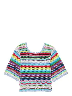 GANNI Crochet Striped Top - Multicolour