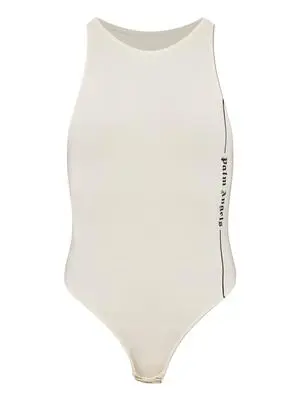 Palm Angels Halter Neck Bodysuit With Printed Logo - Cream