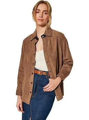 Overland Tara Reversible Suede Leather Shirt Jacket - Warmsand/chocolate