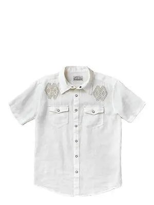 Overland Doza Embroidered Linen Shirt - Cloud