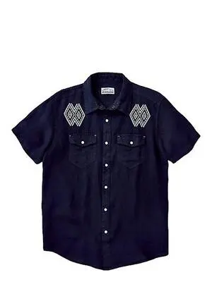 Overland Doza Embroidered Linen Shirt - Midnight