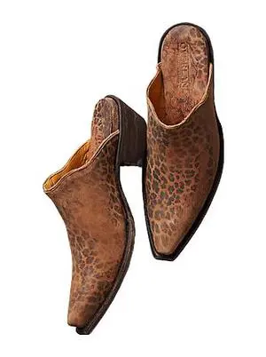 Overland S Marie Leather Mules Leopard Ocre